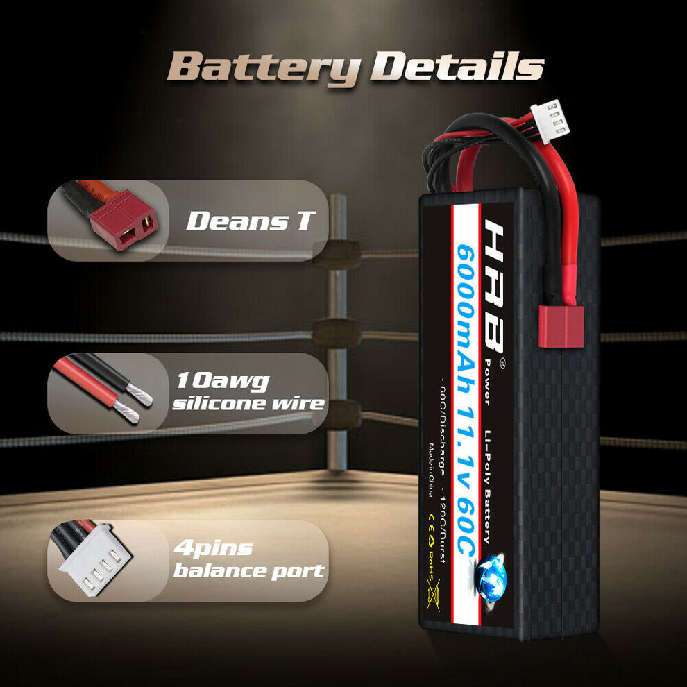 HRB 3S Hardcase 11.1V LiPo Battery 6000mAh 60C Dean T/TRX Female Plug – HRB-POWER
