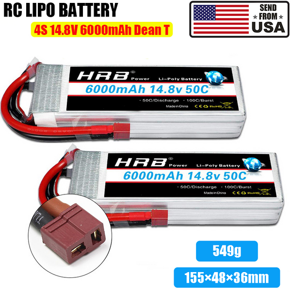 HRB 14.8V 4S 6000mAh 50C Dean T/TRX Lipo Battery for RC Car Truck – HRB ...